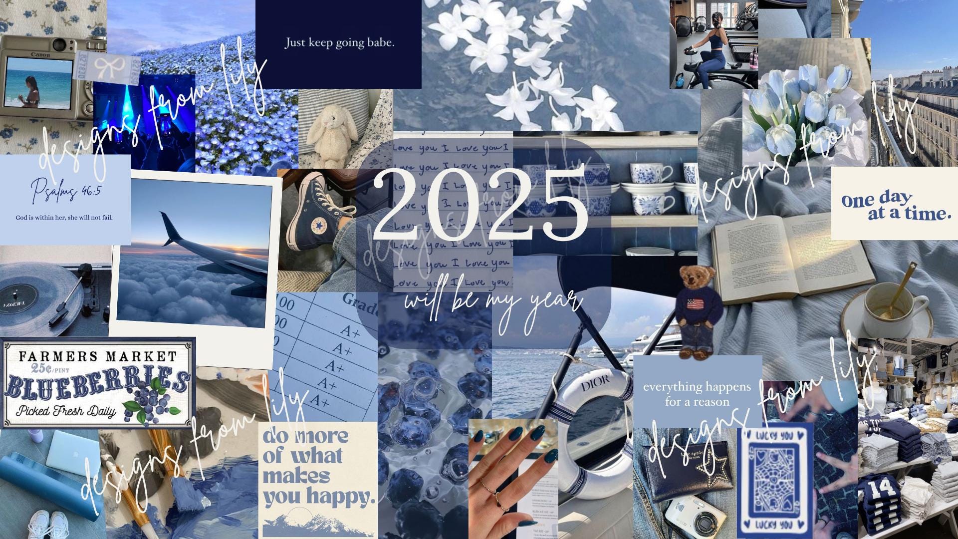 2025 Blue Vision Board, Wallpaper, Home Screen, Poster, Collage and ...