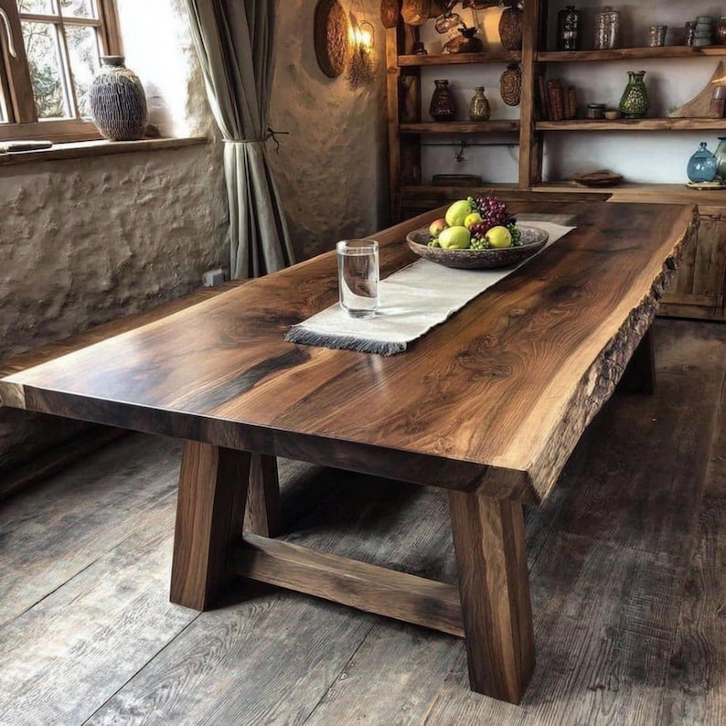 Solid Walnut Slab Table – Handmade Live Edge Dining Table – Rustic ...