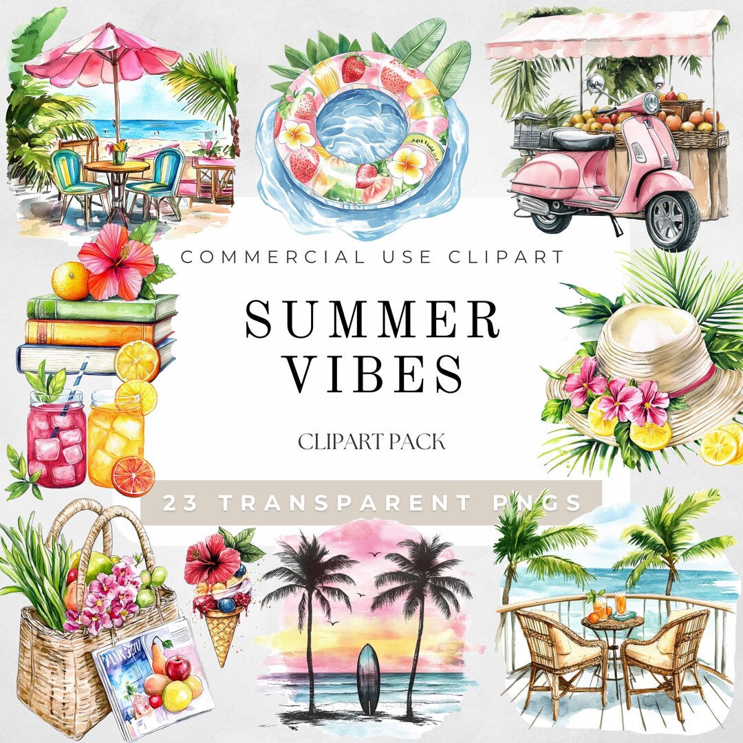 Watercolor Summer Clipart, Summer PNG, Summer Vibes PNG, Girls Trip PNG ...