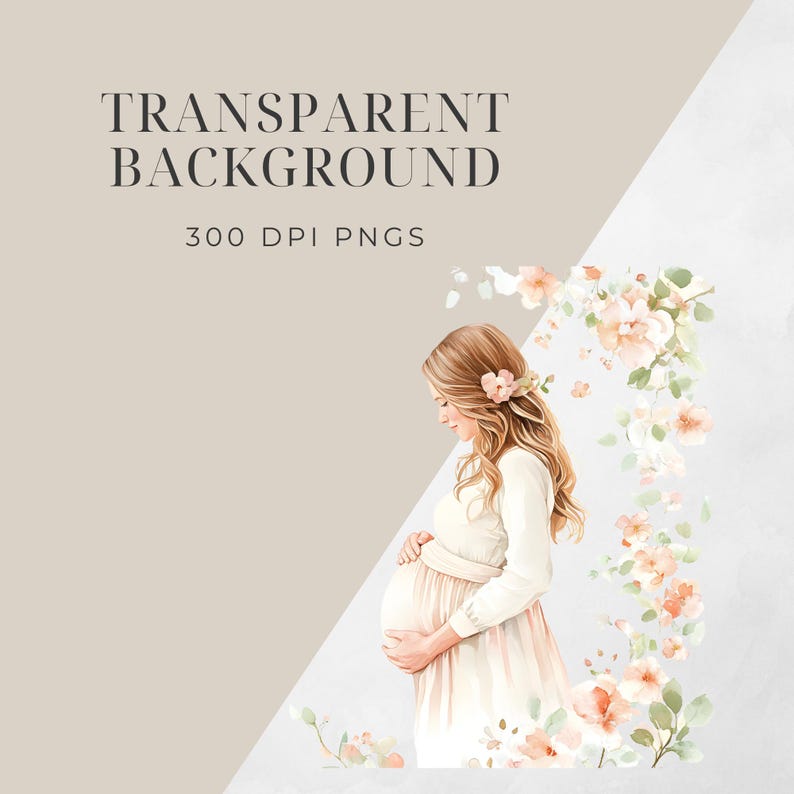 Watercolor Pregnant Woman Clipart Bundle Maternity PNG Set Baby Shower ...