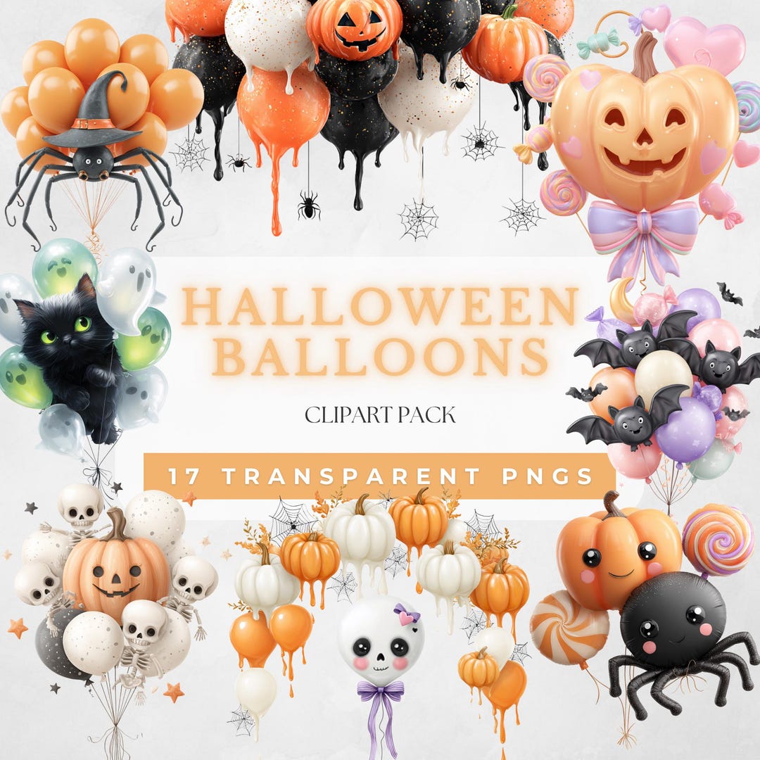 Halloween Balloon Clipart Cute Spooky Season PNG Pastel Halloween PNG ...