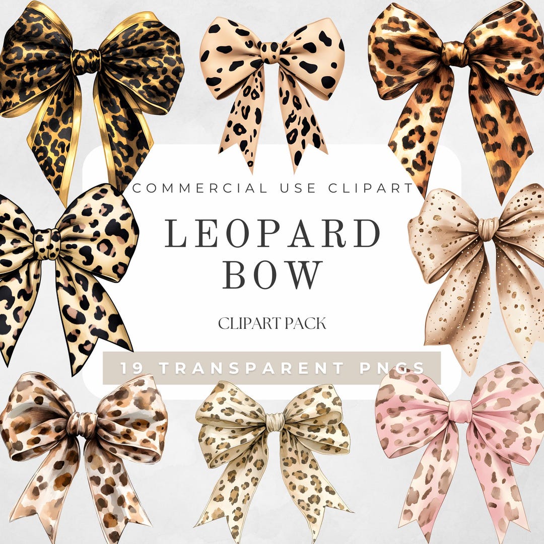 Leopard Bow Clipart, Leopard Print, Trendy Bow Design, Coquette Bows ...