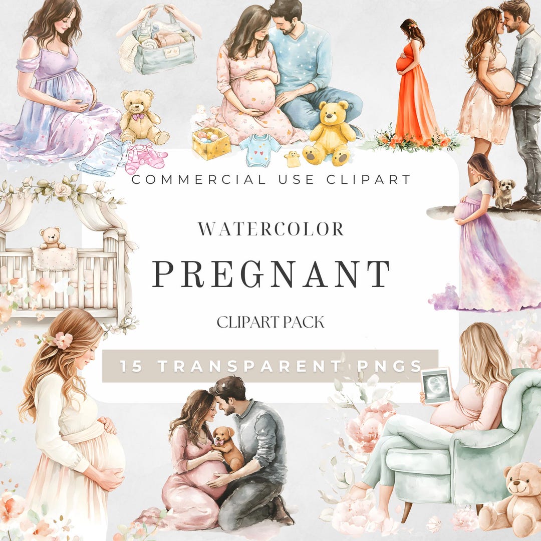Watercolor Pregnant Woman Clipart Bundle Maternity PNG Set Baby Shower ...