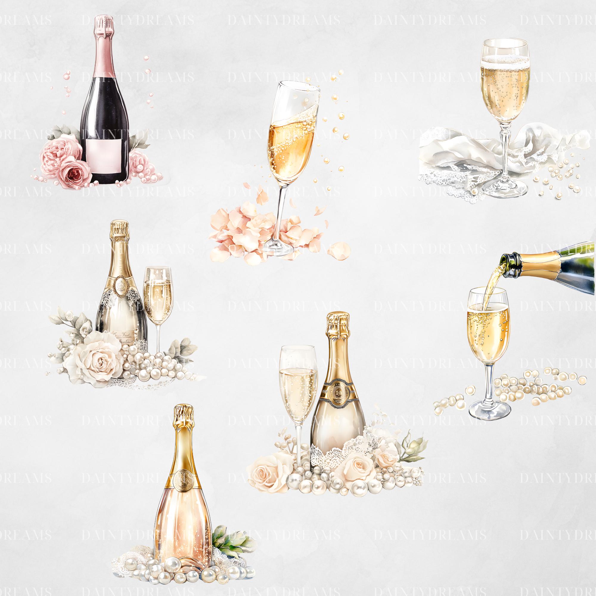 Pearls and Prosecco Clipart Watercolor, Pearls and Prosecco ...