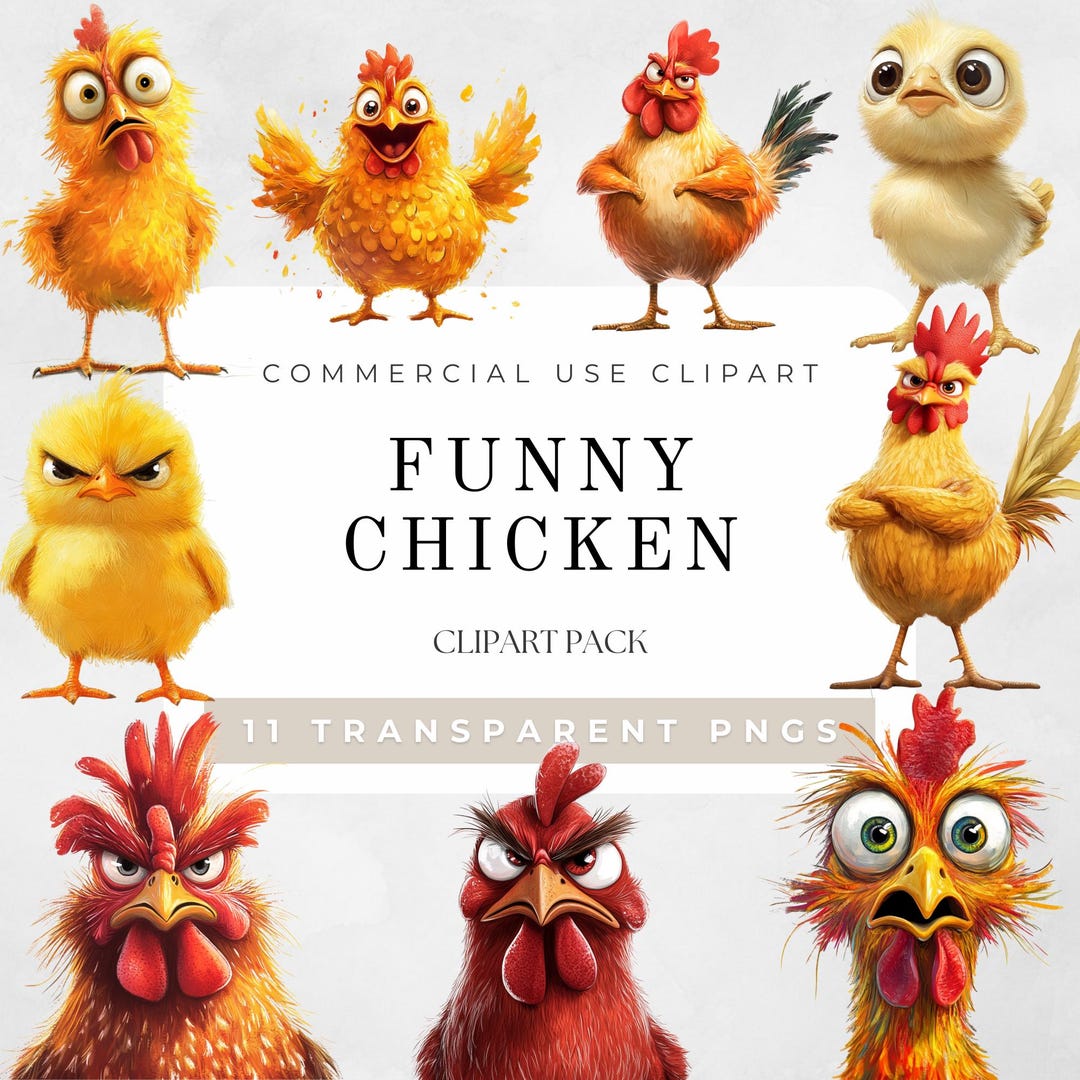 Funny Chicken Clipart, Watercolor Chicken Clipart, Quirky Chicken ...