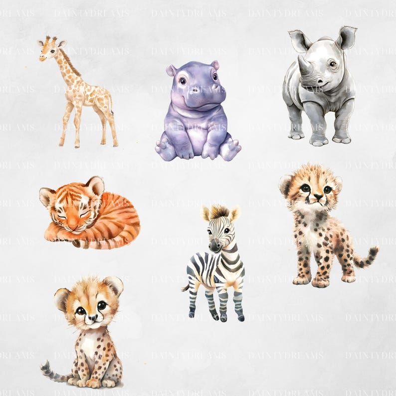 Baby Safari Animals Clipart Jungle Animal Clipart Set Cute Safari ...