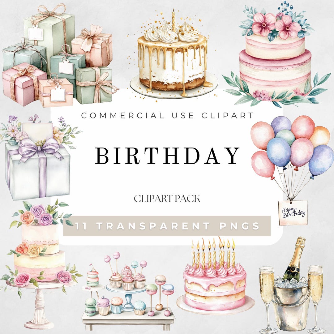 Birthday Clipart Watercolor Birthday Cake Clipart Party Clipart ...