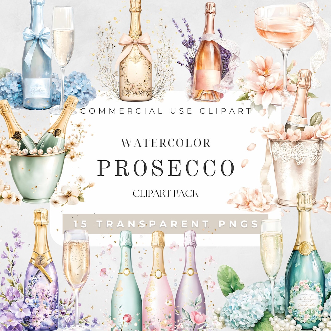 Prosecco Clipart Watercolor L Champagne PNG L Bubbly Drink Illustration ...