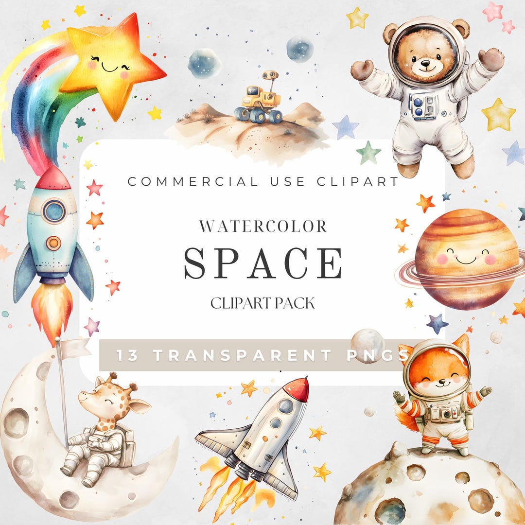 Space Watercolor Clipart, Space Clipart PNG, Stars and Moon PNG, Cute ...