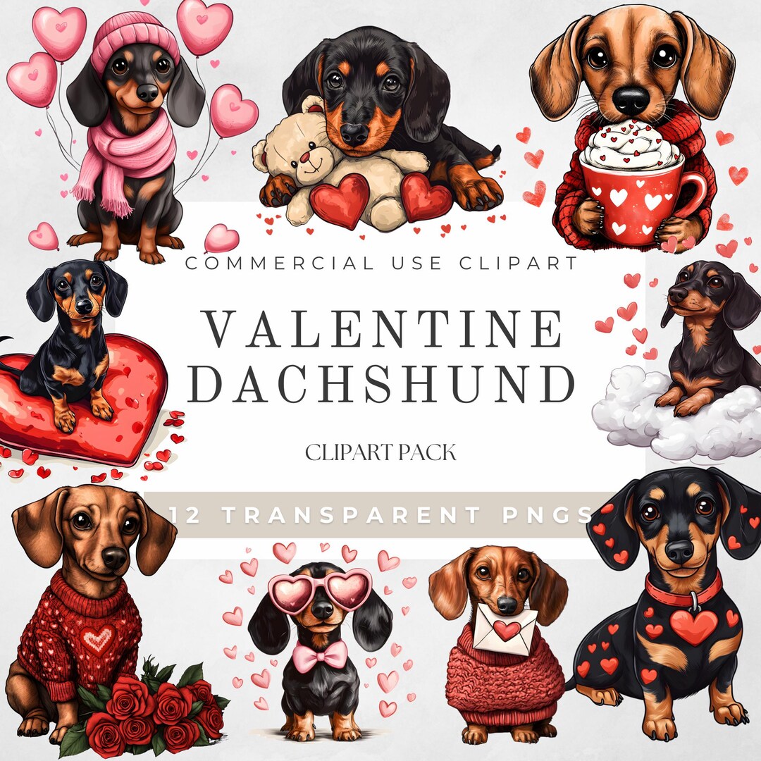 Valentine Dachshund Clipart Watercolor, Dog Mom PNG, Love Themed Weiner ...
