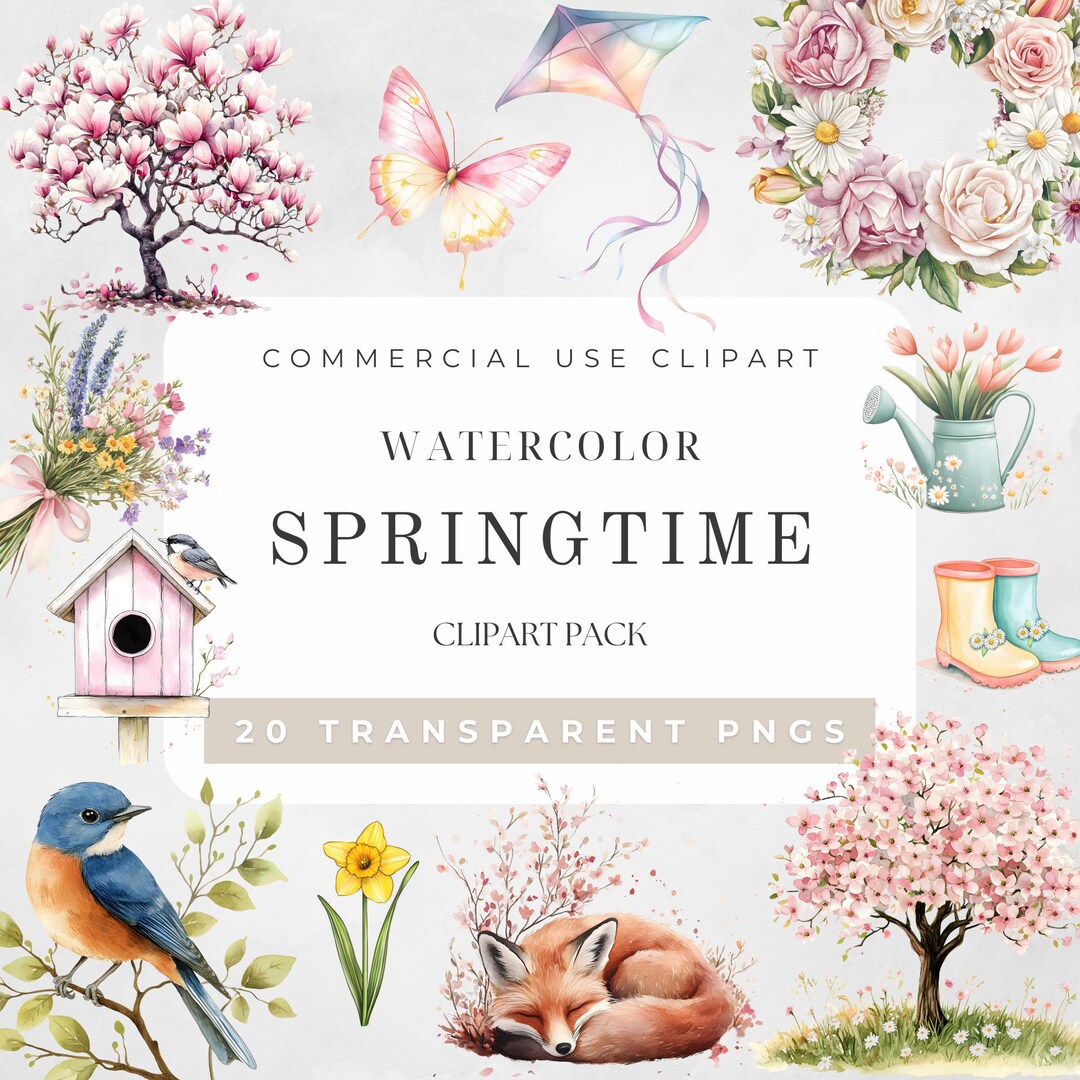 Spring Clipart Watercolor, Floral Clipart, Spring Animals, Garden ...