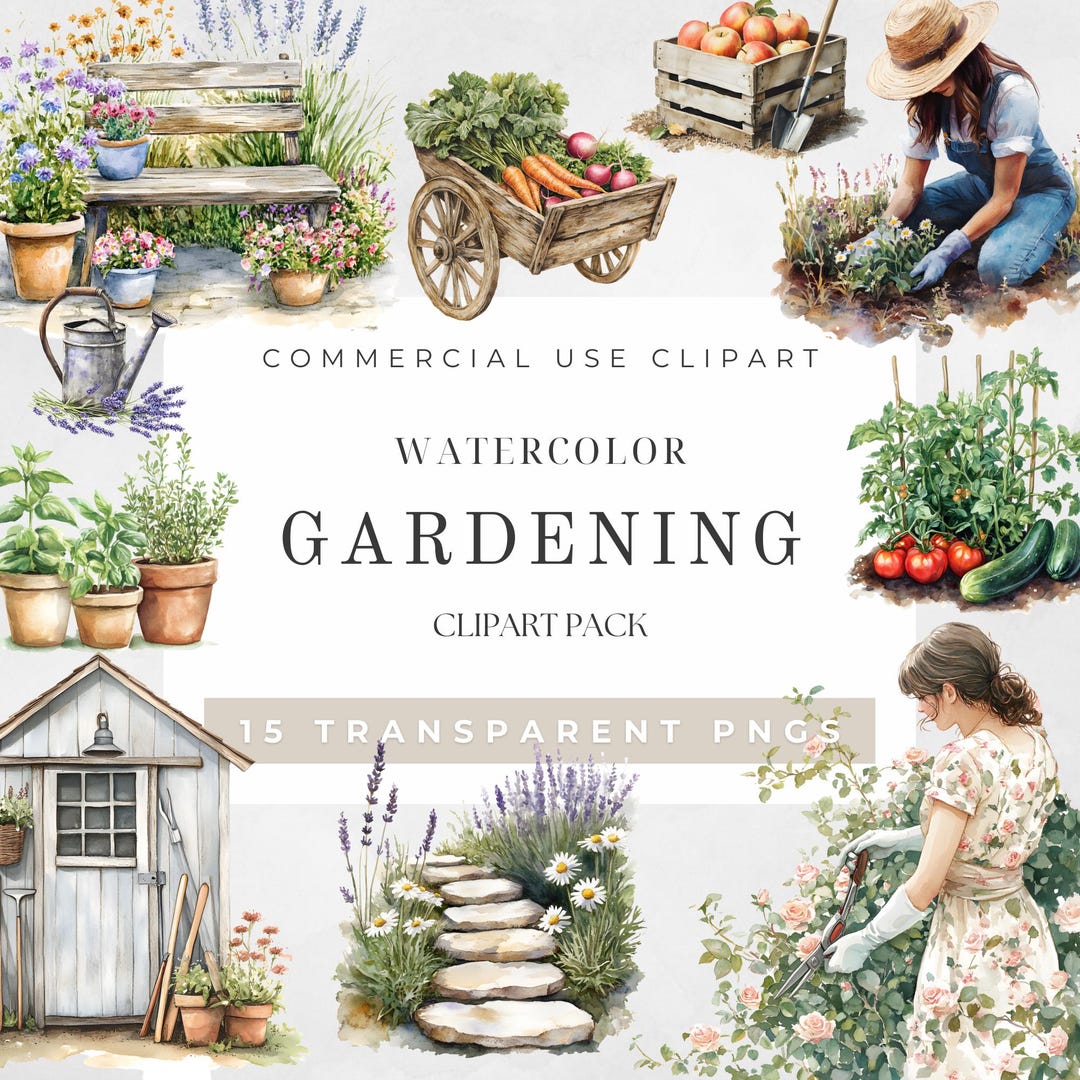 Gardening Clipart Watercolor, Clipart for Commercial Use, Transparent ...