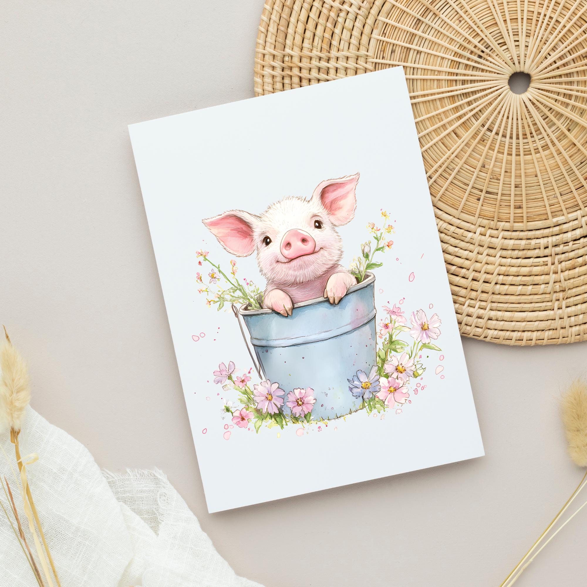 Watercolor Pig Clipart, Cute Pig, Animal Clipart, Farm Clipart ...