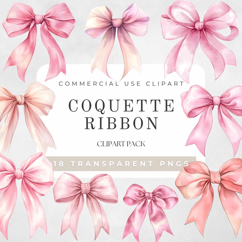 Pink Coquette Ribbon Clipart Watercolor, Bow PNG, Coquette Clipart ...