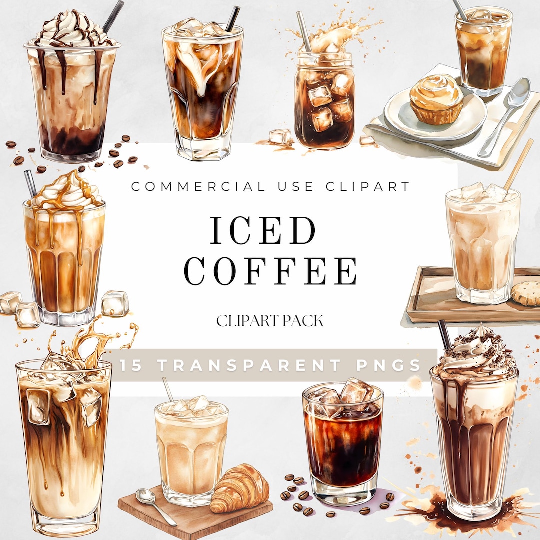 Iced Coffee Clipart Watercolor, Iced Coffee Glass, Coffee Bar Decor ...