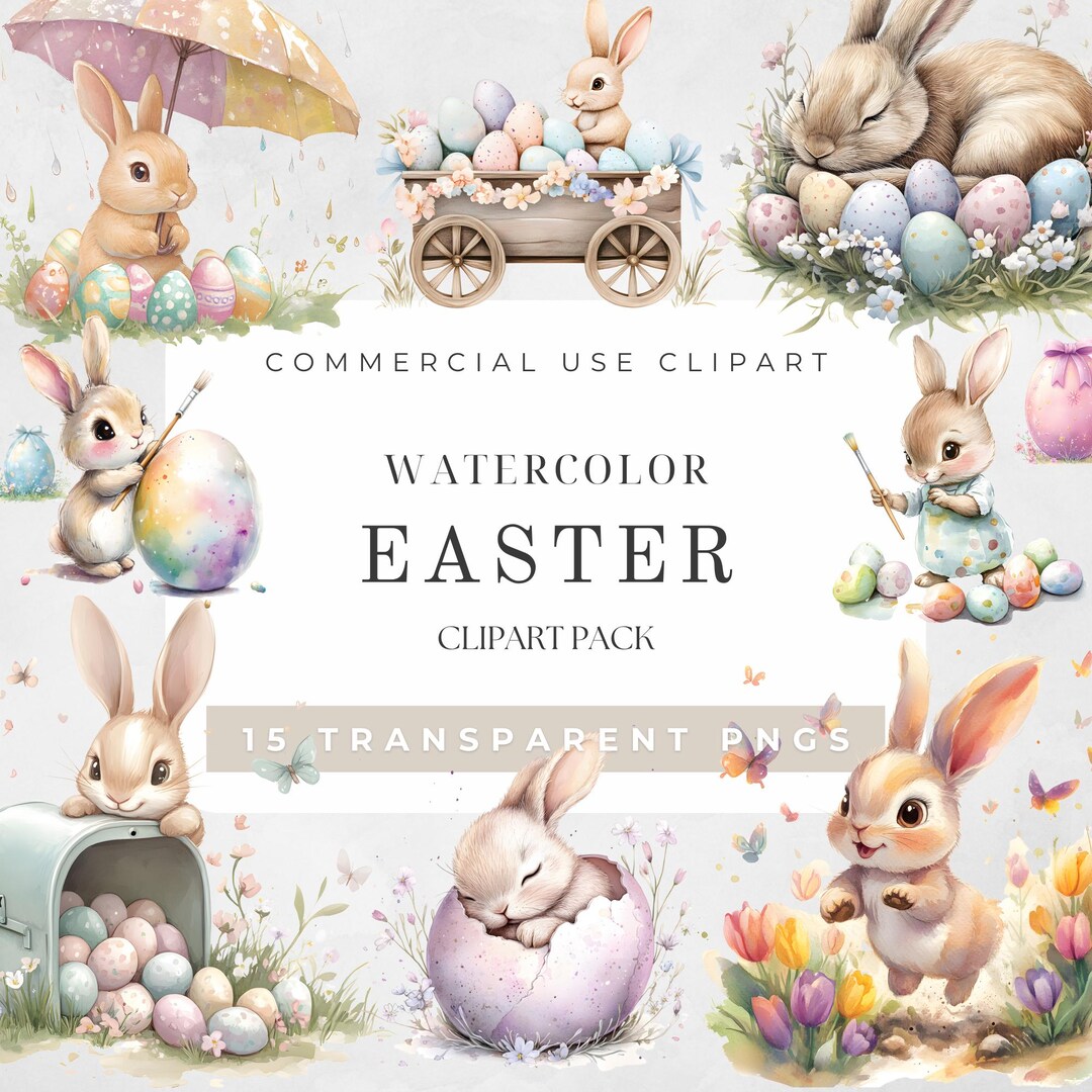Easter Clipart Watercolor, Easter Bunny Clipart, Easter Basket PNG ...