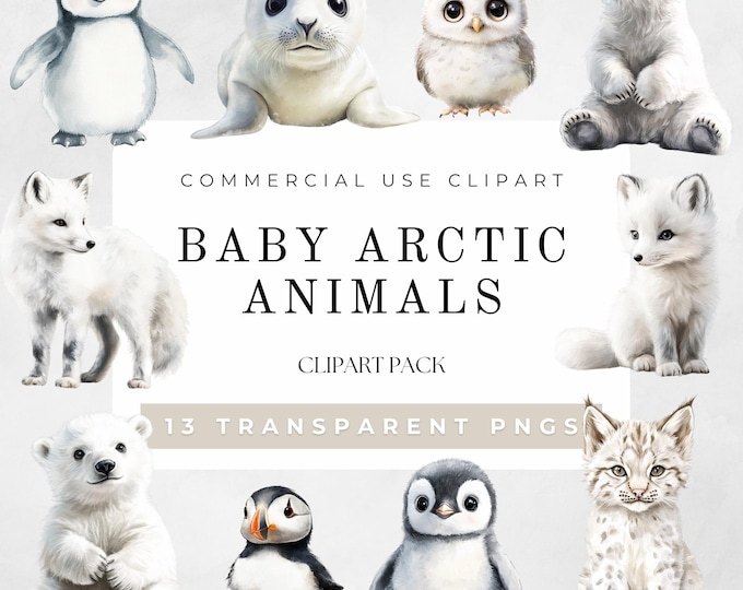 Cute Arctic Animals Clipart - Watercolor Clipart - Winter Animals ...