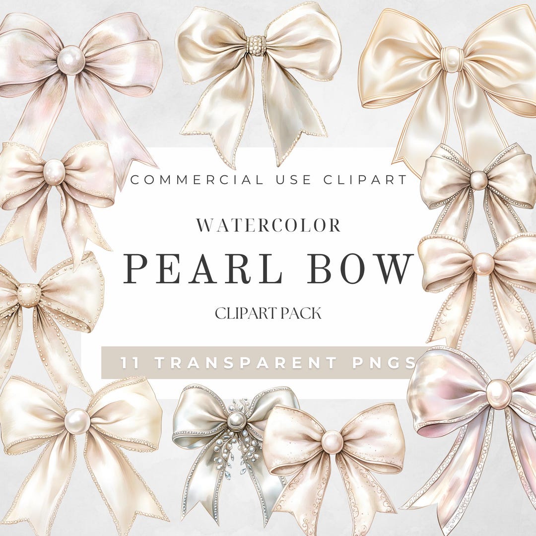Pearl Bow Clipart Watercolor, Bow PNG, Wedding Clipart, Bridal Shower ...
