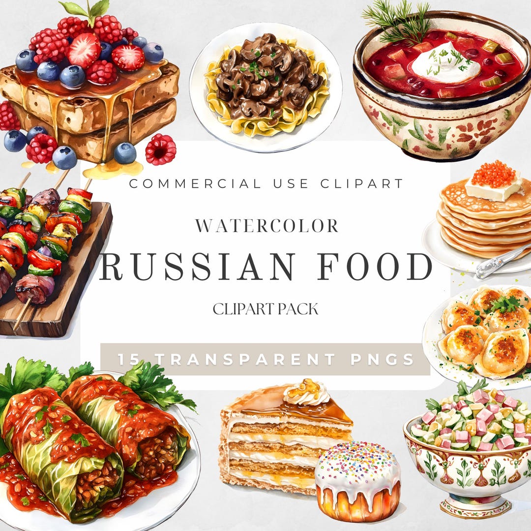 Russian Food Clipart Watercolor, Food Clipart, Food Graphics, Fast Food ...