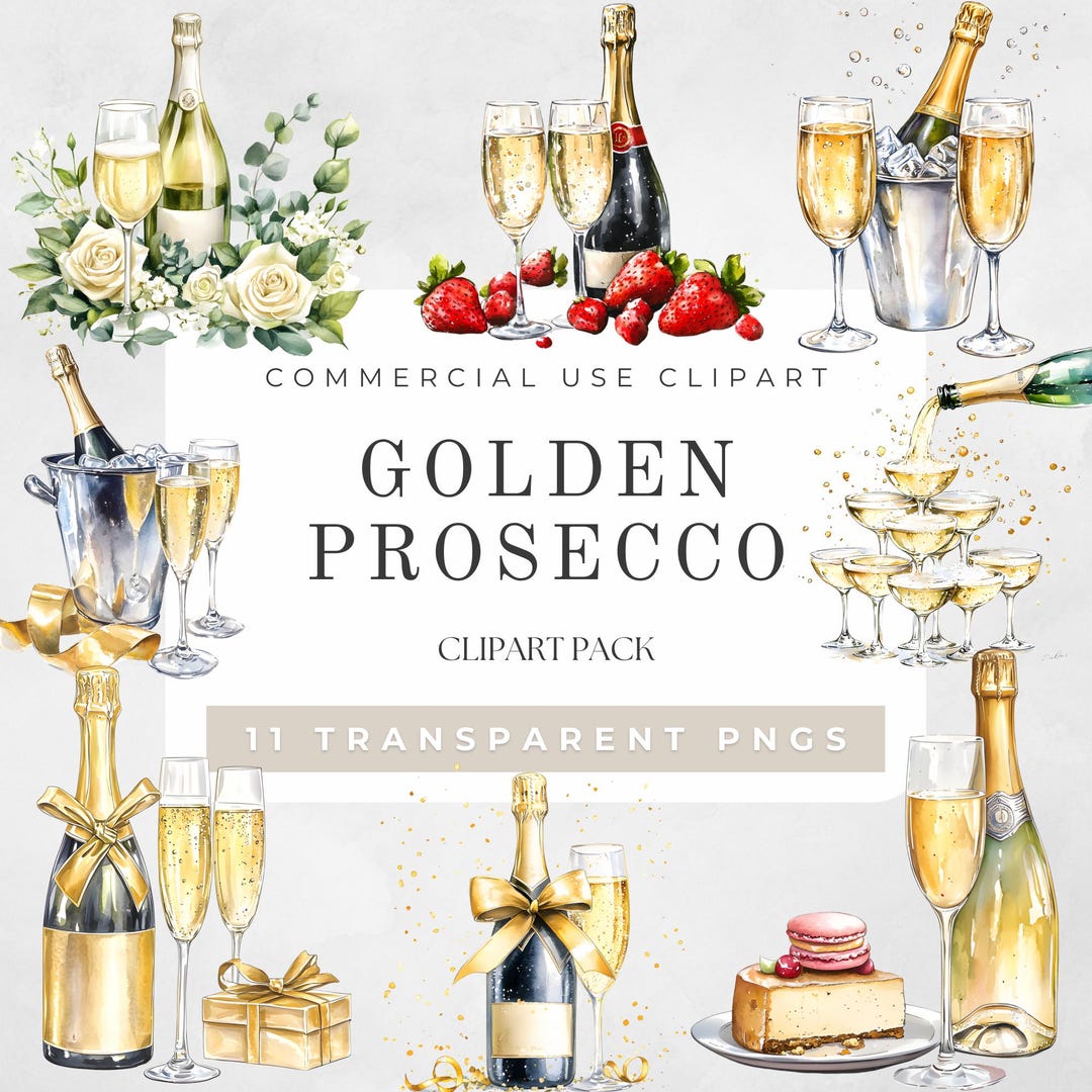 Prosecco Clipart Watercolor, Wedding Clipart, Pearls and Prosecco ...