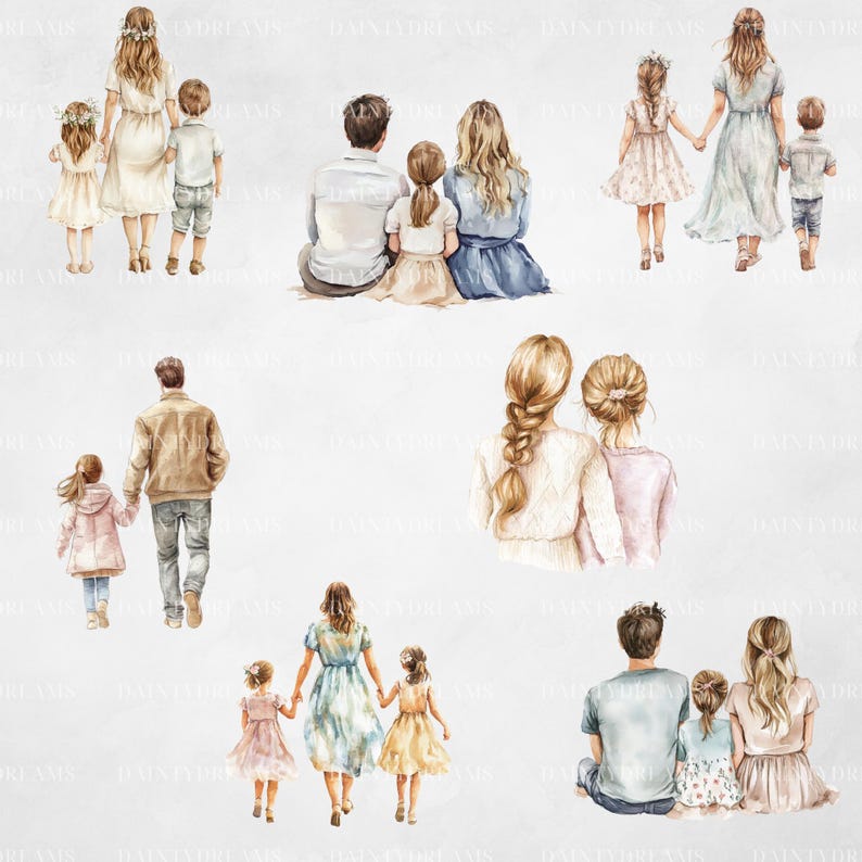 Family Watercolor Clipart, Family Portrait Illustration, Couple Clipart ...