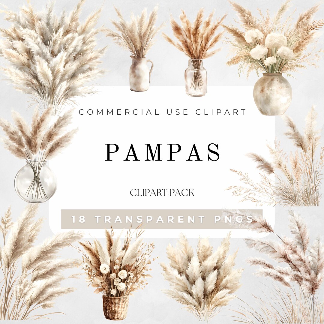 Pampas Grass Arrangement Clipart Watercolor, Pampas Grass Bouquet, Boho ...