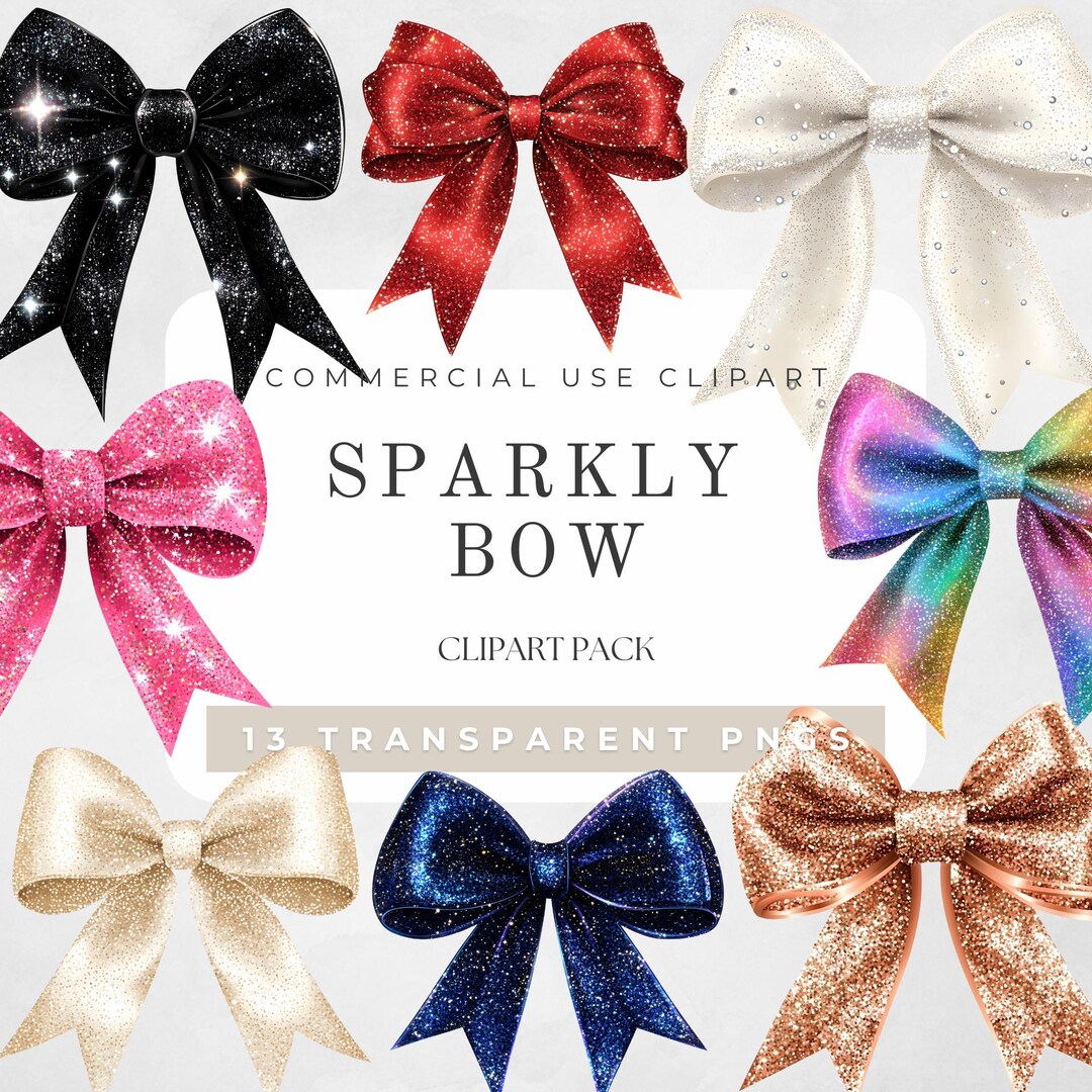 Sparkly Bow Clipart, Glitter Bow PNG, Black Blue Pink Bow, Shiny Bows ...