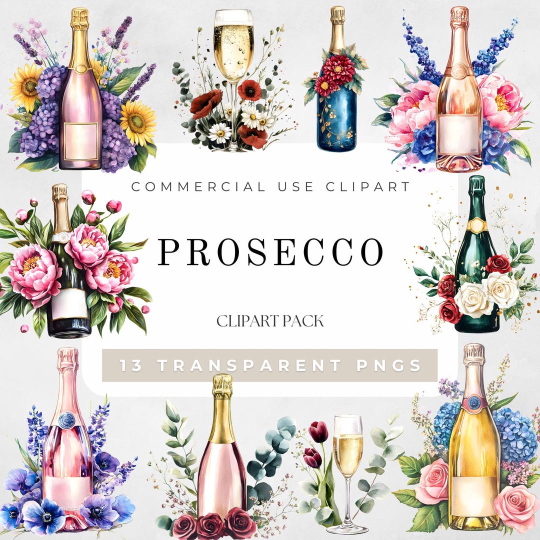 Prosecco Clipart Watercolor, Bar Menu Sign, Signature Drink, Pearls and ...