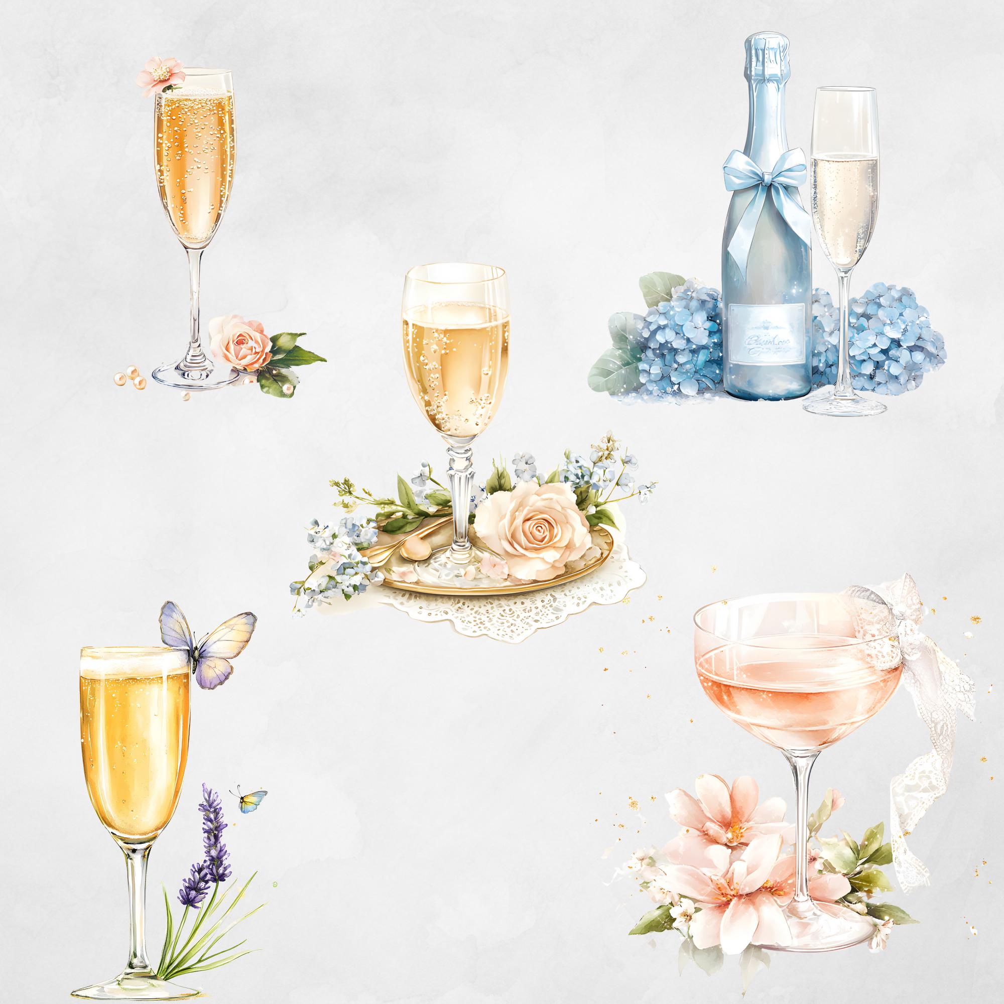 Prosecco Clipart Watercolor L Champagne PNG L Bubbly Drink Illustration ...