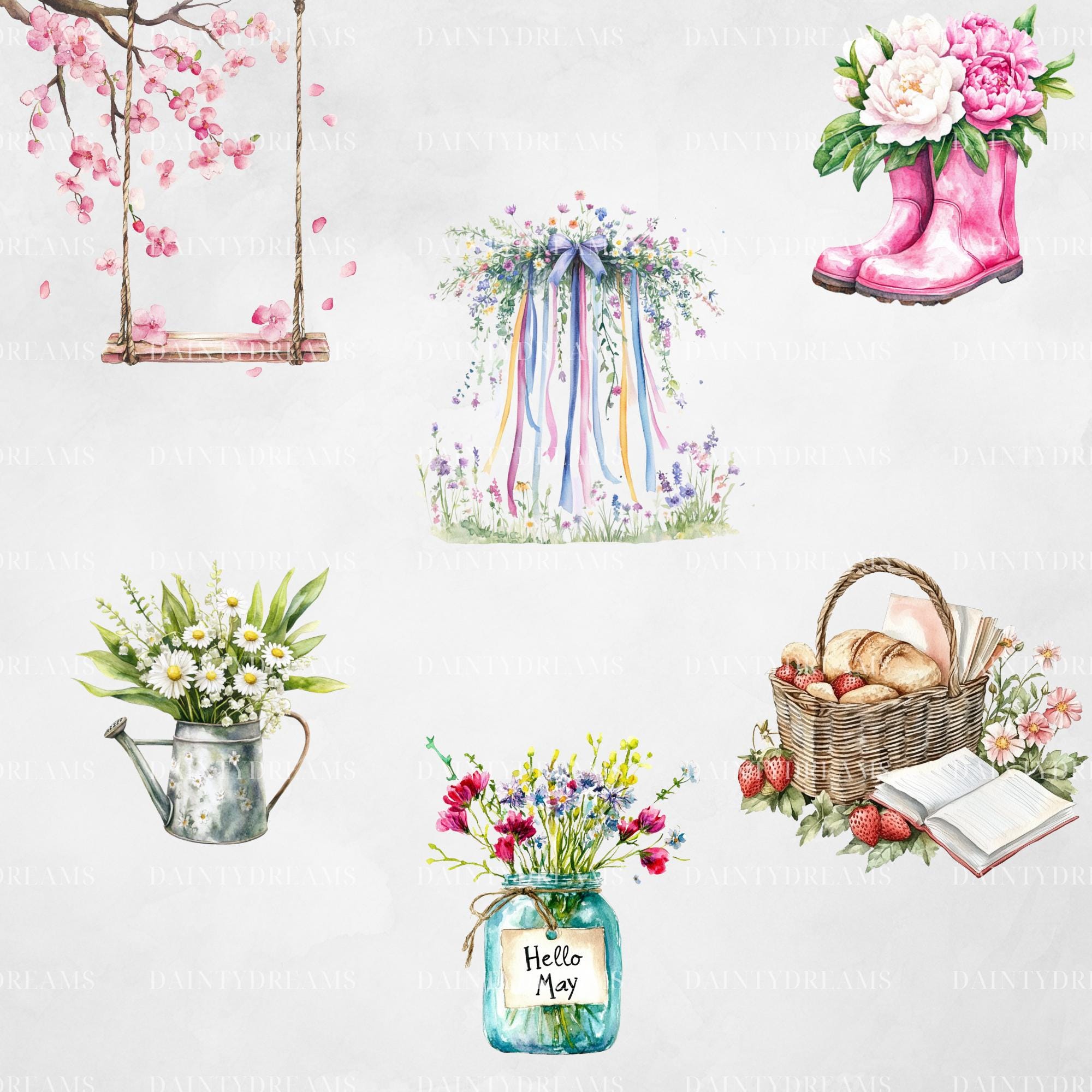 Clipart for May, Spring Watercolor Clipart, Lily of the Valley PNG, May ...