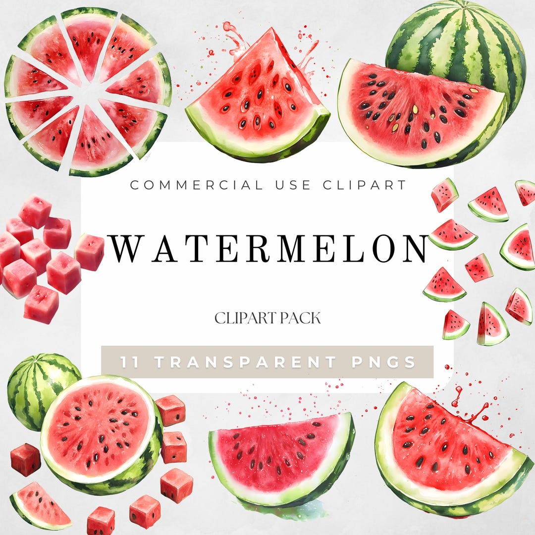 Watermelon Clipart, Watermelon Watercolor Clipart, Summer Food Clipart ...