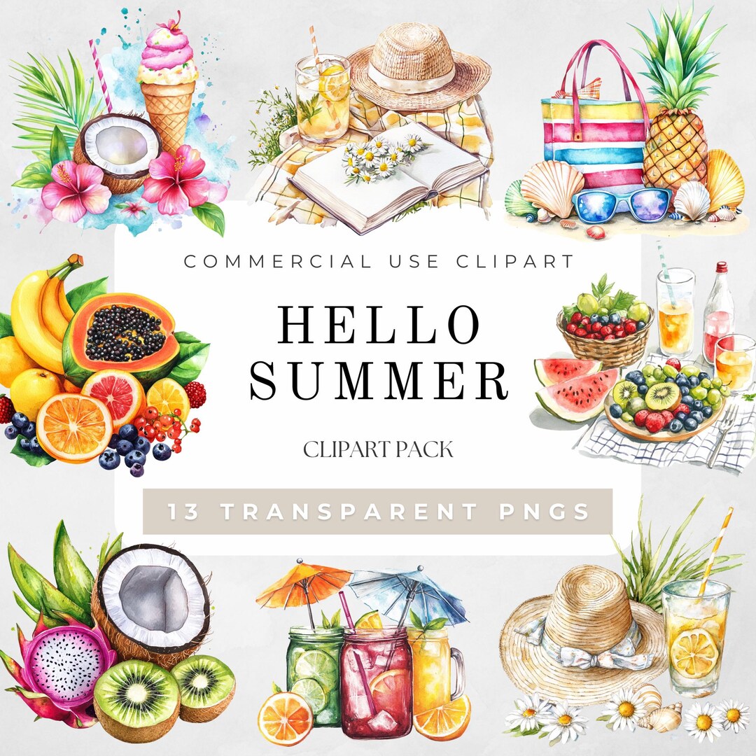 Watercolor Summer Clipart, Summer PNG, Summer Vibes PNG, Beach Vacation ...