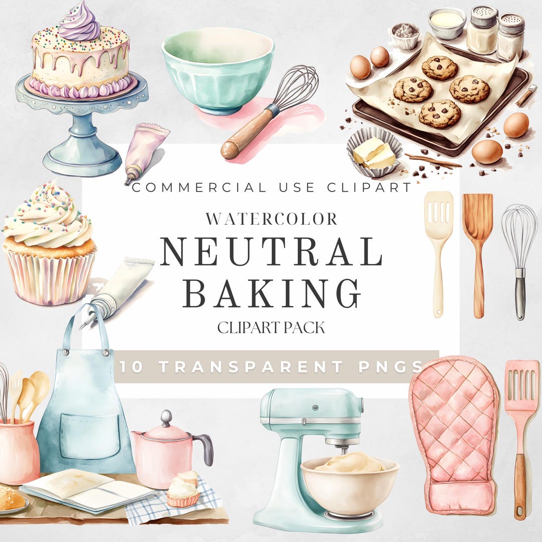 Neutral Baking Clipart Watercolor, Baking, PNG, Dessert Clipart, Mixer ...