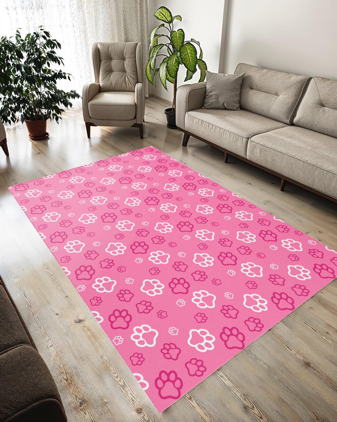 Pink Pet Paws Nursery Area Rug, Kids Room Cat Dog Paws Rug, Cat Dog ...