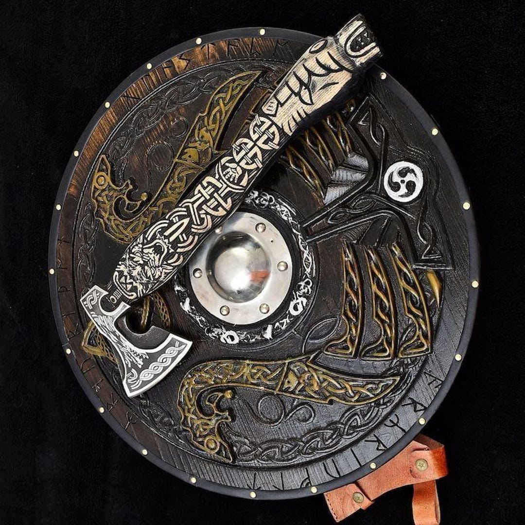 Wooden Viking Raven Shield, Battle Ready Valhalla Viking Shield Gift ...