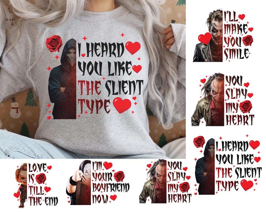 Horror Characters Valentine Png Bundle, Pink Heart Valentine Horror Png ...