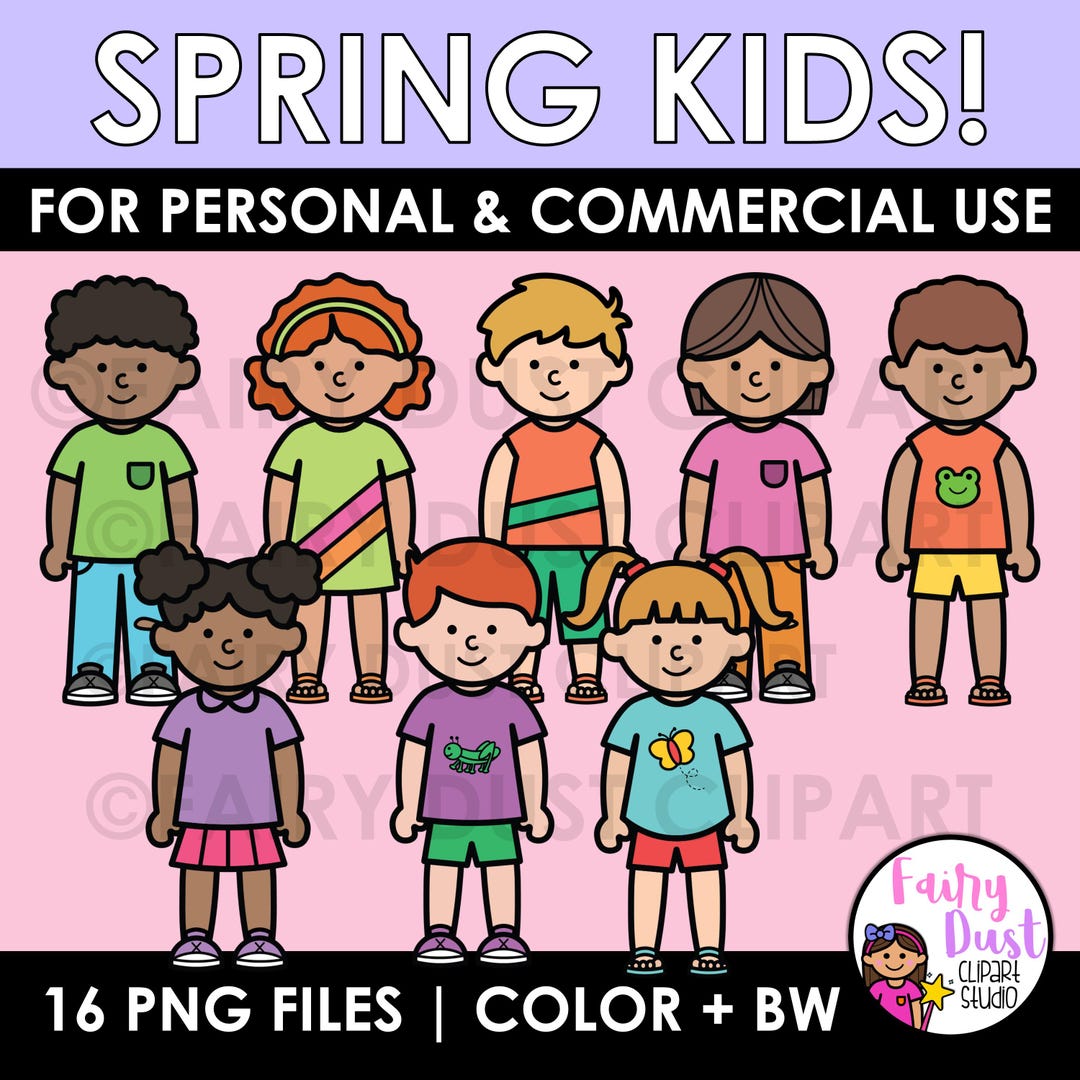 Spring Kids Clipart | Spring Kids Standing Clipart - Etsy