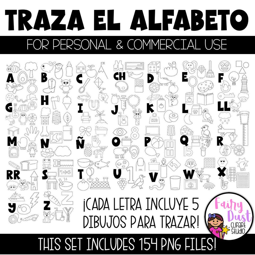 Spanish Alphabet Tracing Clipart: A-Z, Ch, Ll, Rr (154 PNG Files) - Etsy