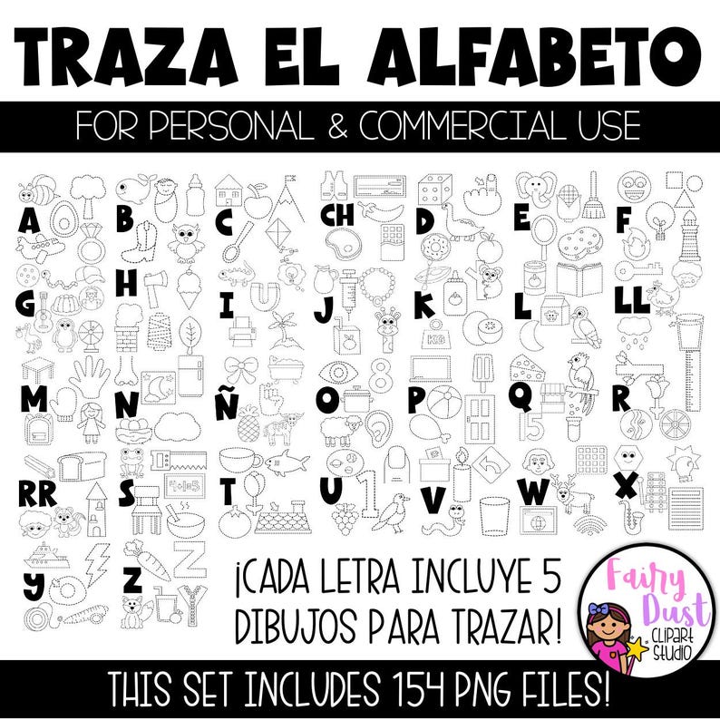 Traza El Alfabeto Clipart for Commercial Use | Trace the Spanish ...
