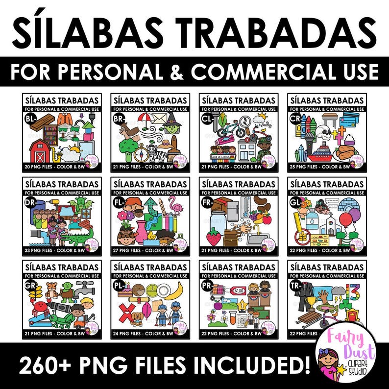 Sílabas Trabadas Clipart | Spanish Blends Clipart for Commercial Use - Etsy