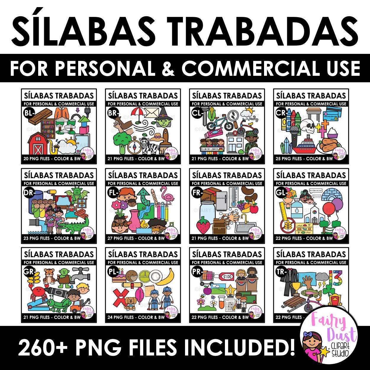 Sílabas Trabadas Clipart | Spanish Blends Clipart for Commercial Use - Etsy