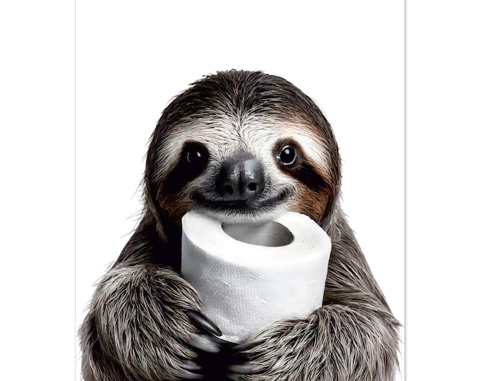 Funny Sloth With Cell Phone Toilet Poster, Bathroom Decor, Modern ...