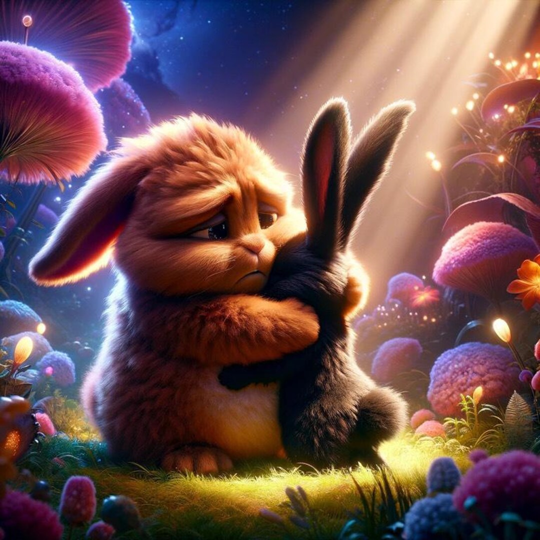 Sad Bunny Hugs Friend | One-of-a-kind Printable Artwork | Personal ...