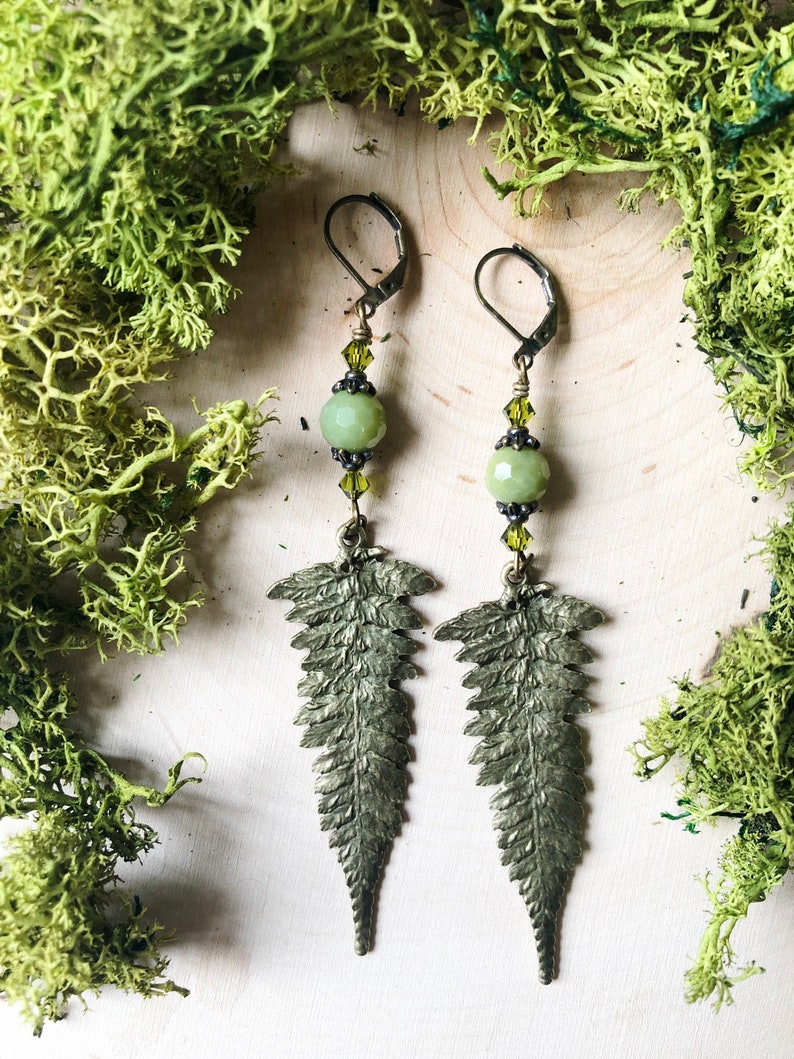 Fern Earrings Green Faerie Forest by Minoubazaar - Etsy