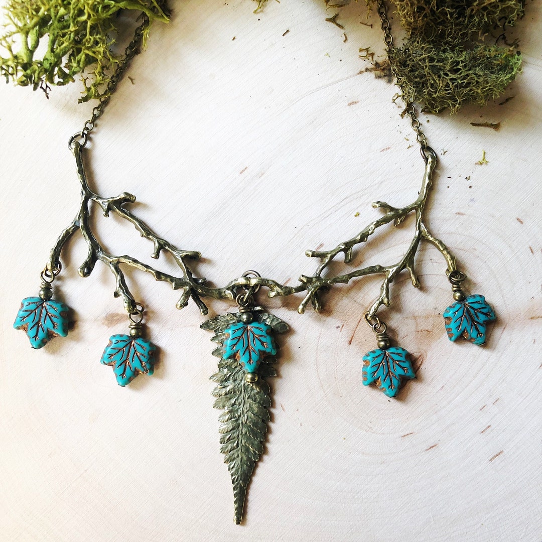 Fern Necklace Teal Faerie Forest by Minoubazaar - Etsy
