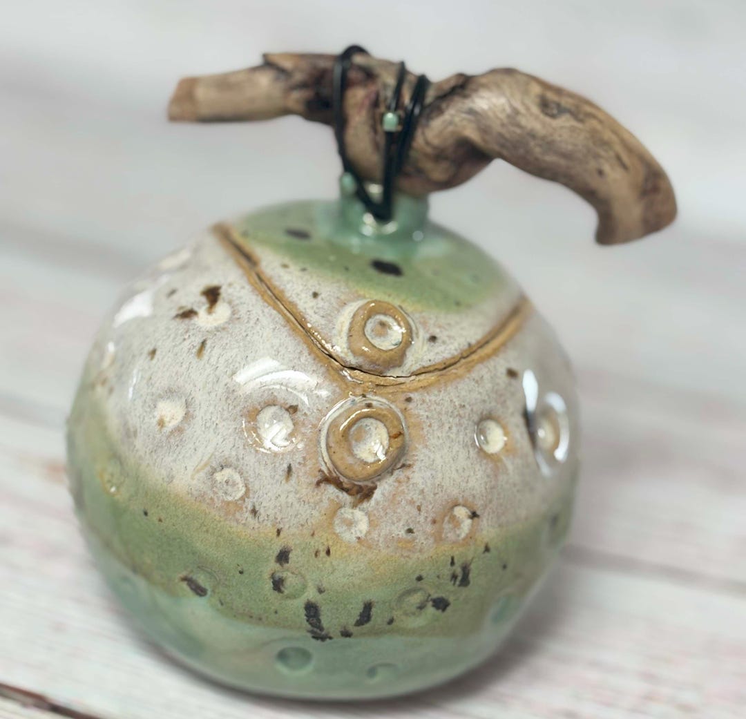 Small Pottery Covered Vessel With Driftwood - Unique Handmade Stoneware ...