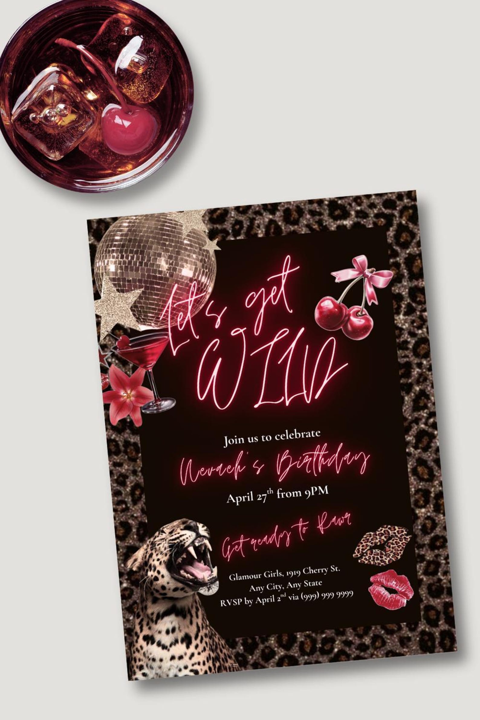 Cheetah Print Invitation Template: Glam Birthday, Bachelorette (digital ...
