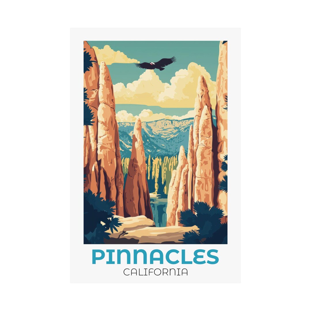Pinnacles National Park Poster Retro Travel Print California Wall Decor ...