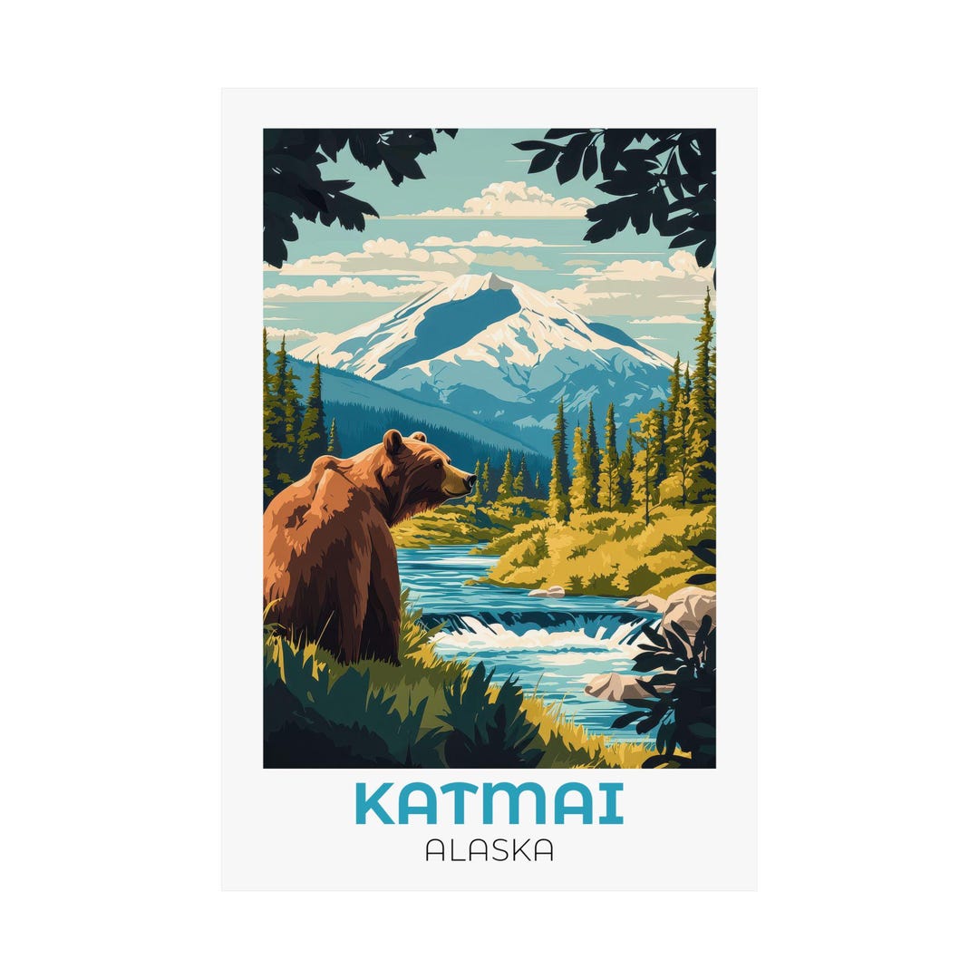 Katmai National Park Poster Alaska Wall Art Bear Wildlife Print ...