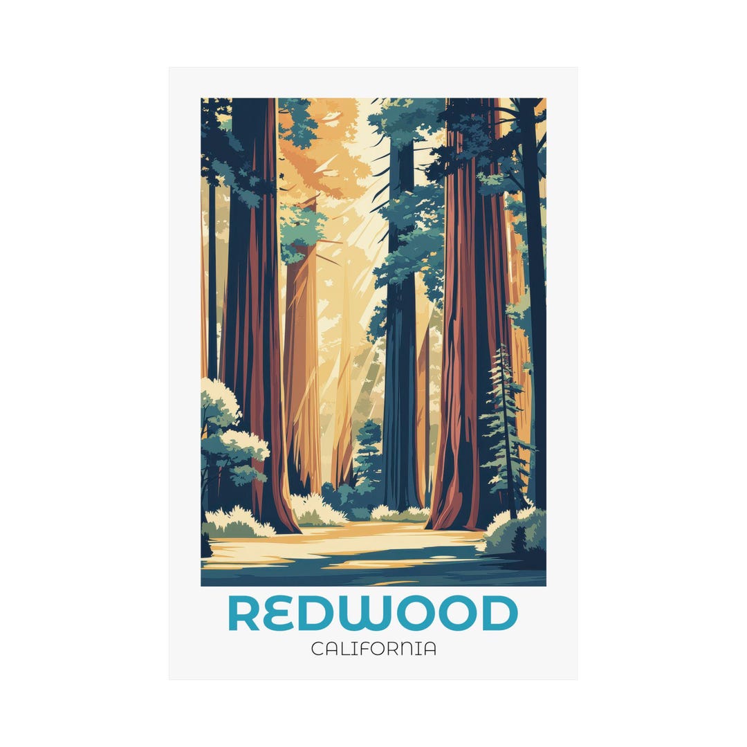 Travel Redwood National Park Poster Retro Travel Print California Wall ...